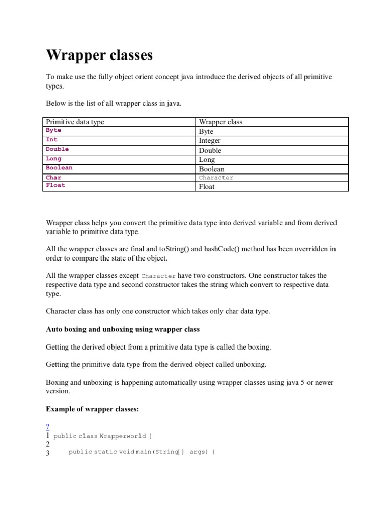 Wrapper Class | PDF | Data Type | Boolean Data Type