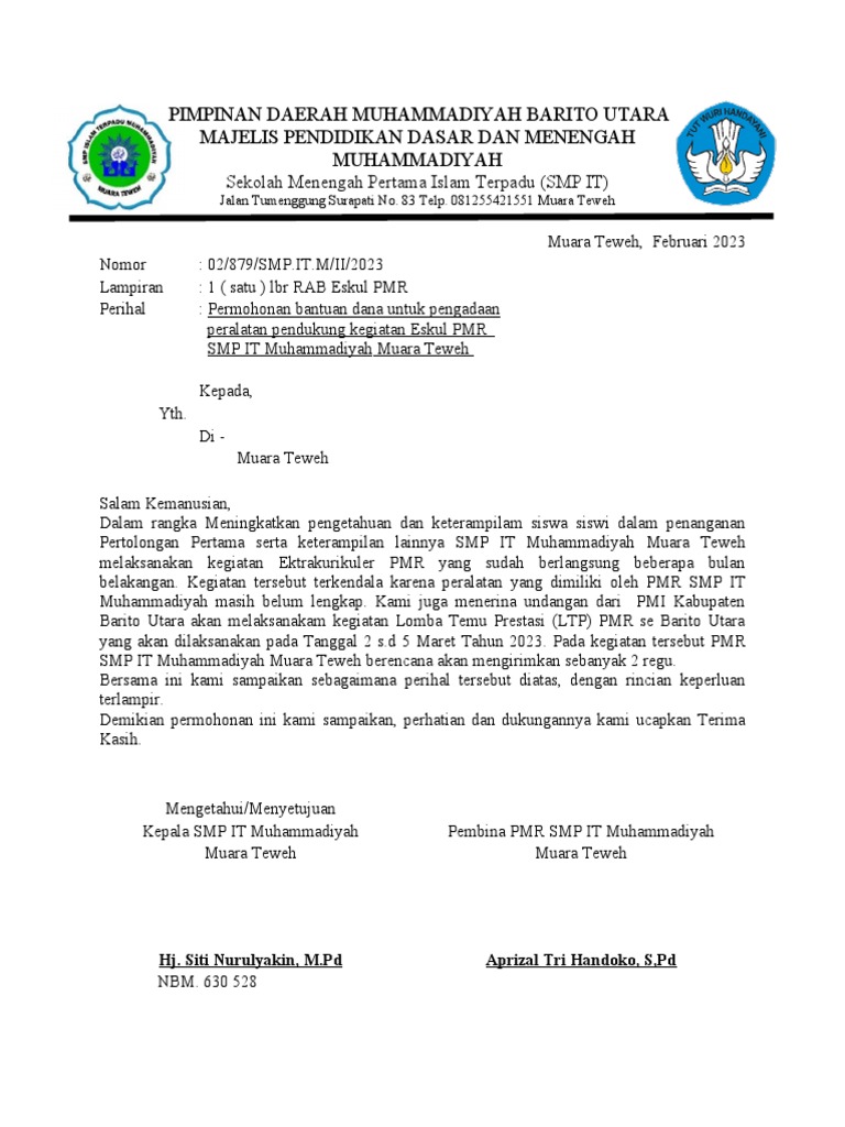 Proposal PMR SMP It Muhammadiyah | PDF