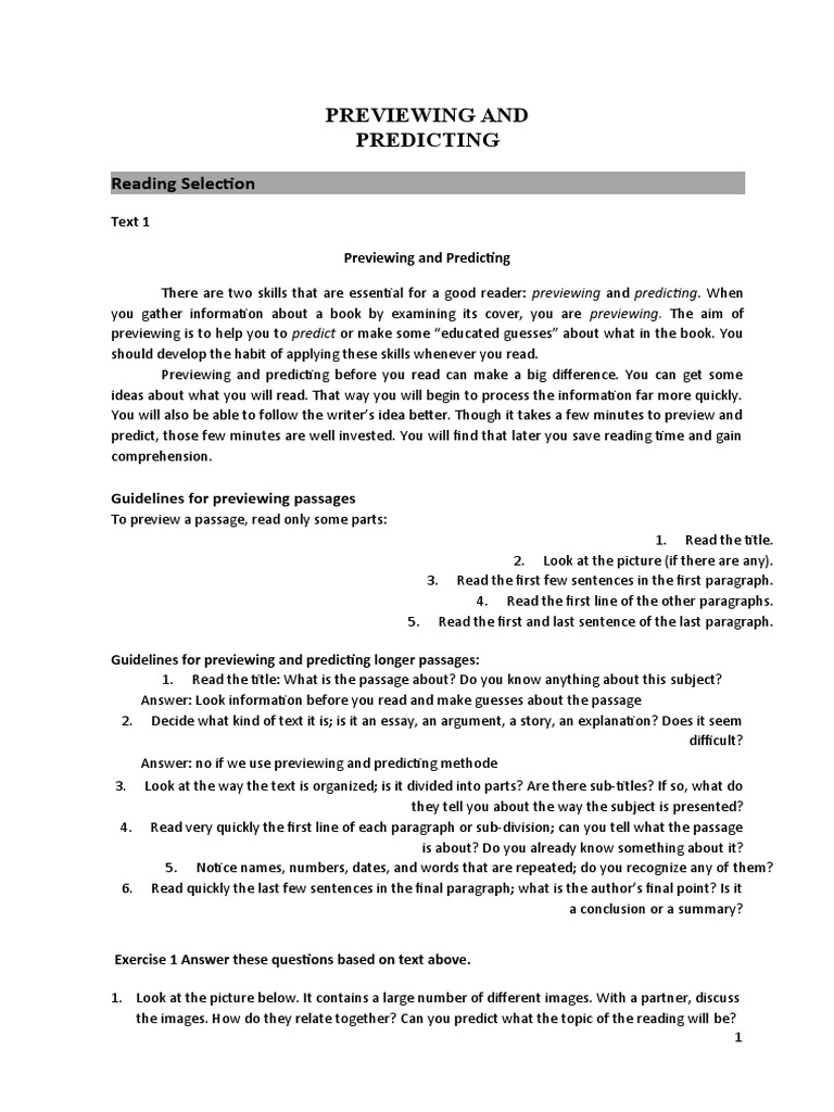 Individual Assignment-Previewing and Predicting | PDF | Foreign Language Studies