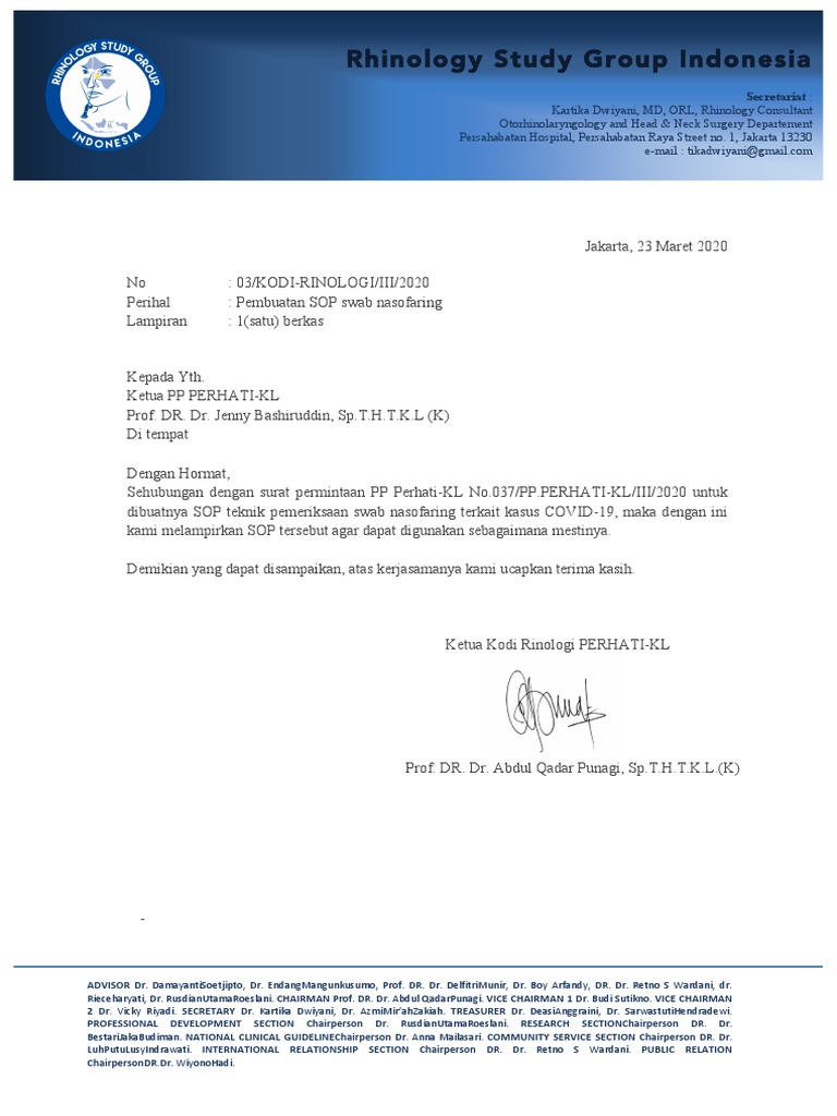 SOP Swab Nasofaring COVID-19 | PDF