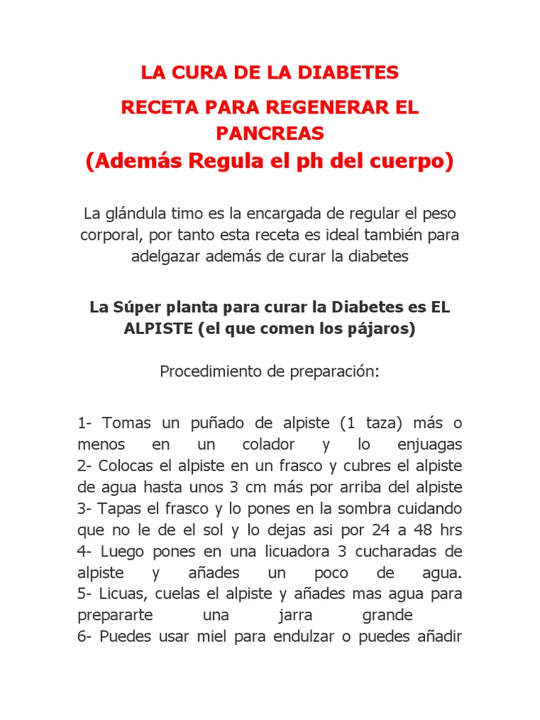 LA CURA DE LA DIABETES y Regeneración de Pancreas | PDF