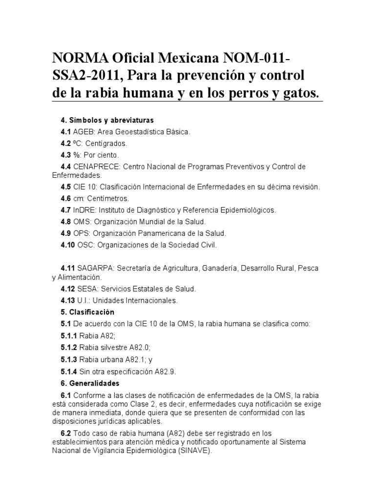 NORMA 011 - Rabia | PDF | Rabia | Especialidades Medicas