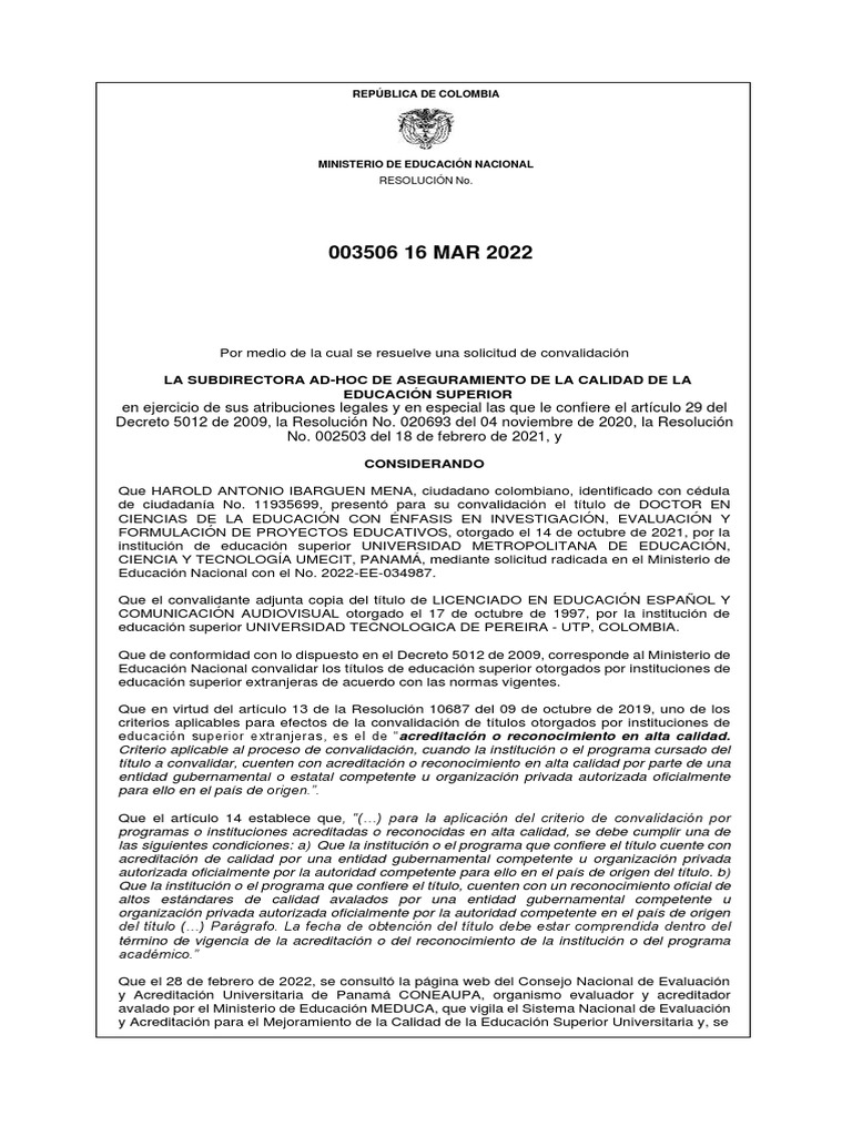 UMECIT - Convalidación 16 Marzo 2022 | PDF | Educación más alta | Colombia
