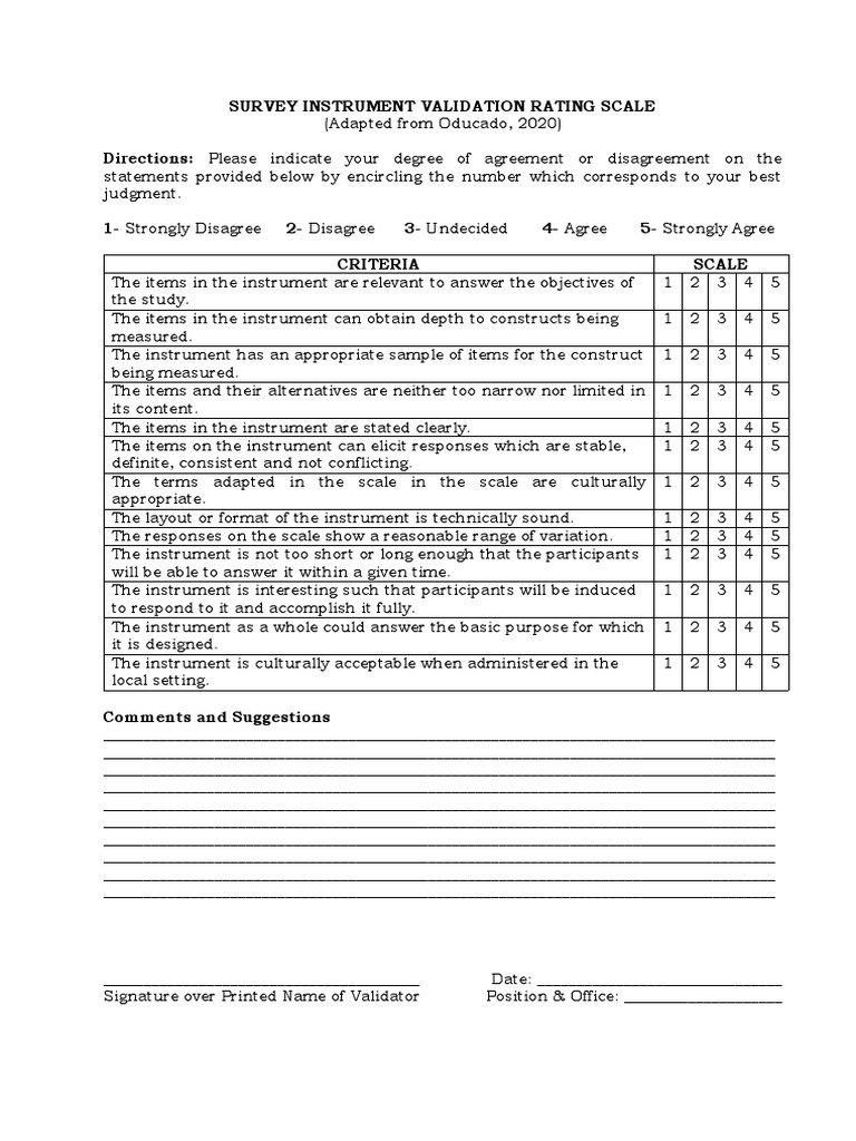 Survey Instrument Validation Rating Scale 1 | PDF | Psychology