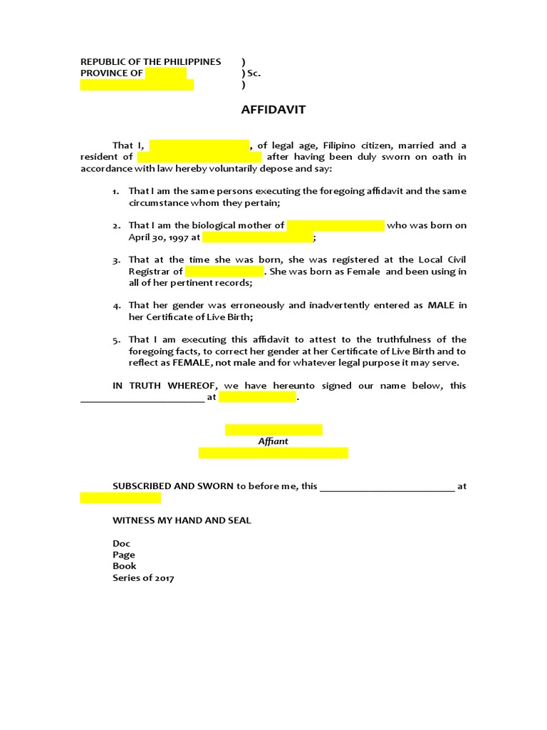 Affidavit for Gender Correction in Birth Certificate | PDF