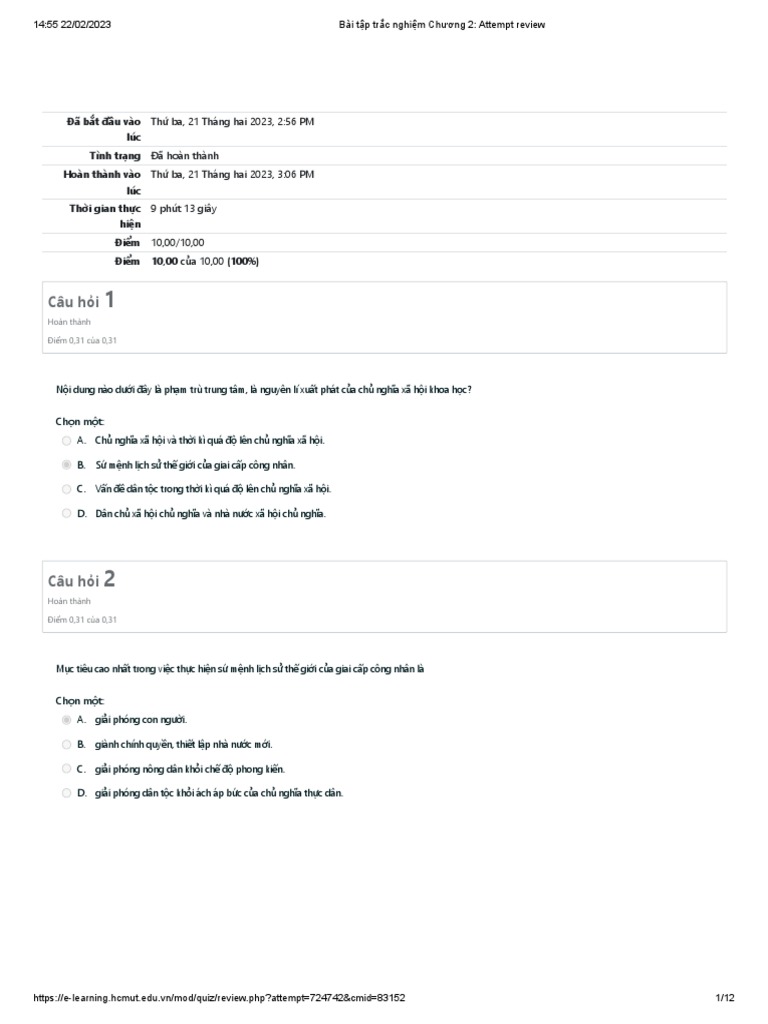 Bài Tập Trắc Nghiệm Chương 2 - CNXH | PDF