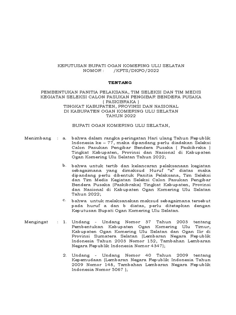 SK Seleksi Paskib (Bupati) 2022-1 | PDF