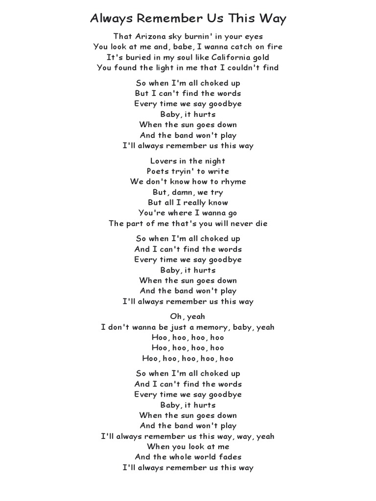Always Remember Us This Way Lyrics | PDF | Poetry
