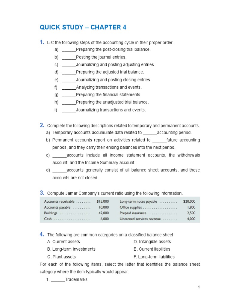 Chapter 4 Quick Study | PDF | Debits And Credits | Expense