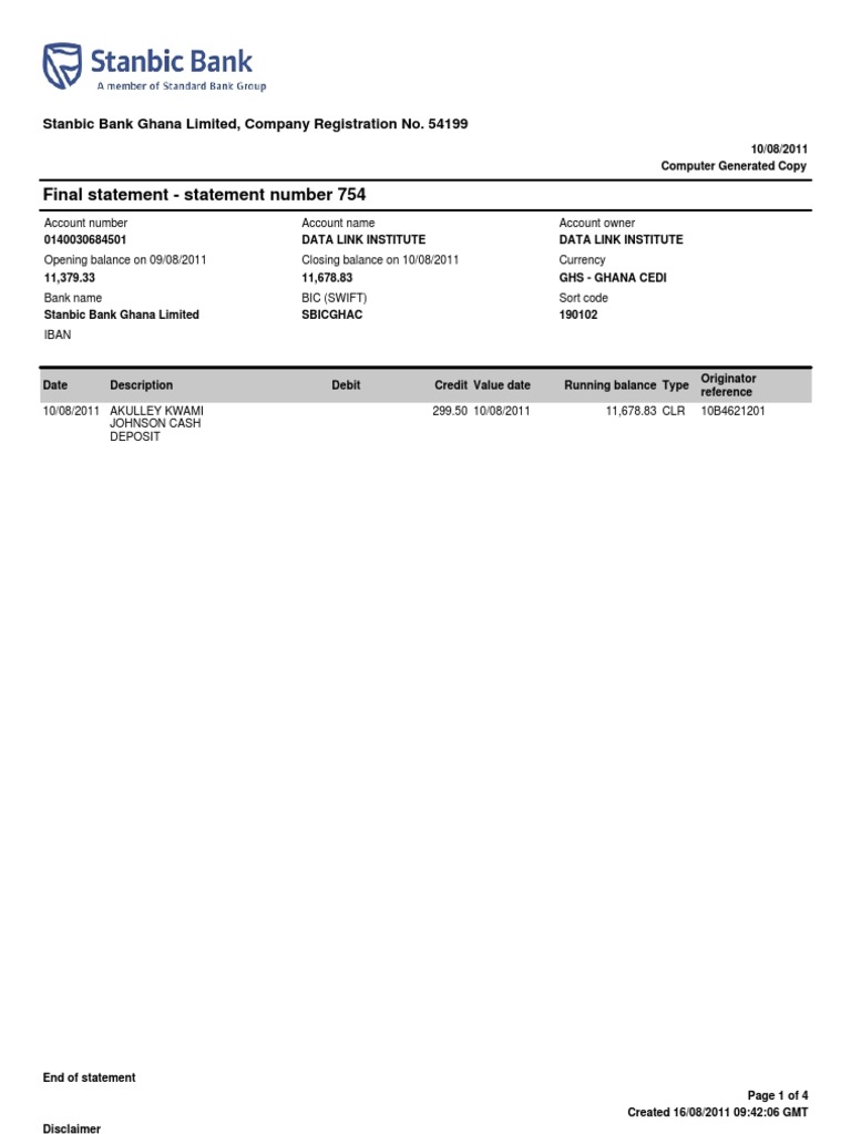 Final Statement - Statement Number 754: Stanbic Bank Ghana Limited ...