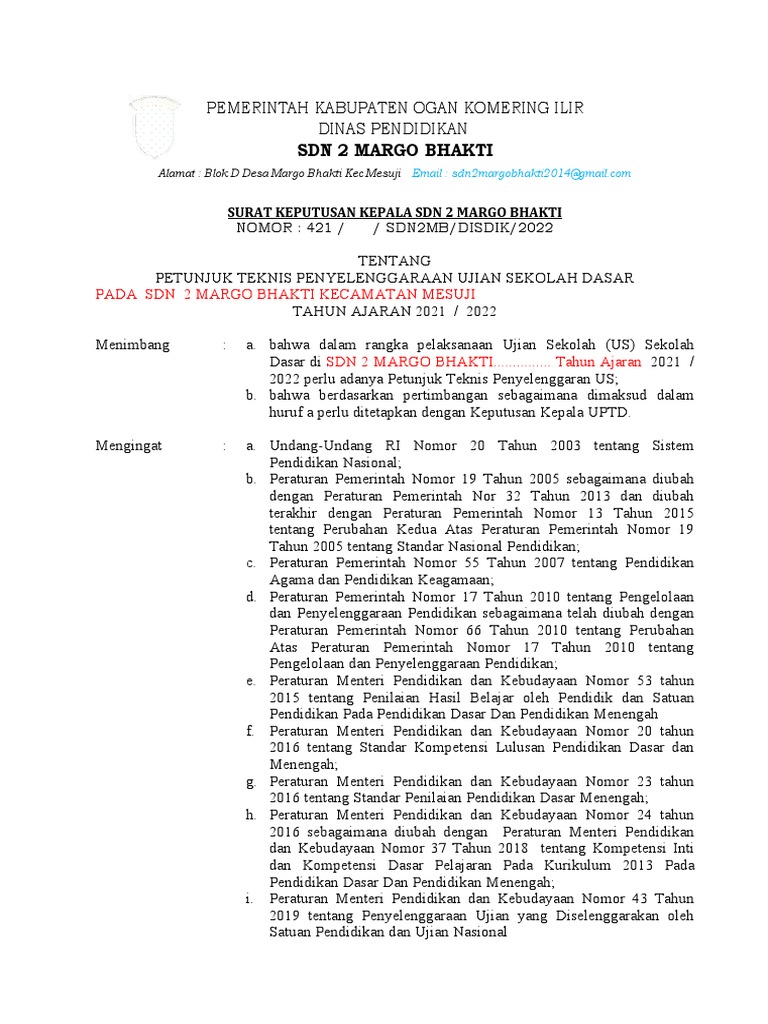 Contoh Juknis US SD 2021 | PDF