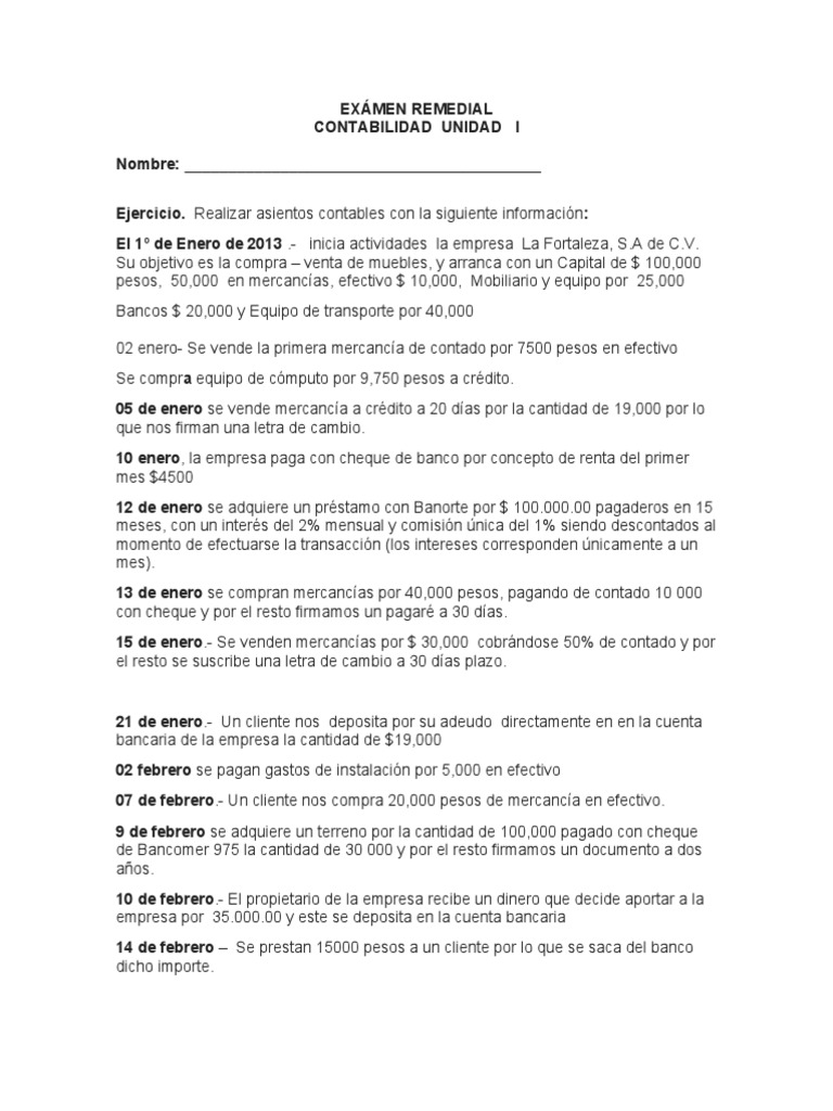Ejercicios de Contabilidad | PDF | Finanzas y dinero