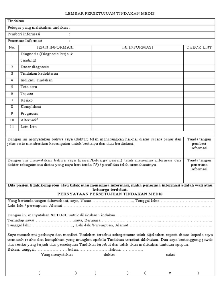 Persetujuan Tindakan Medis Pasien | PDF