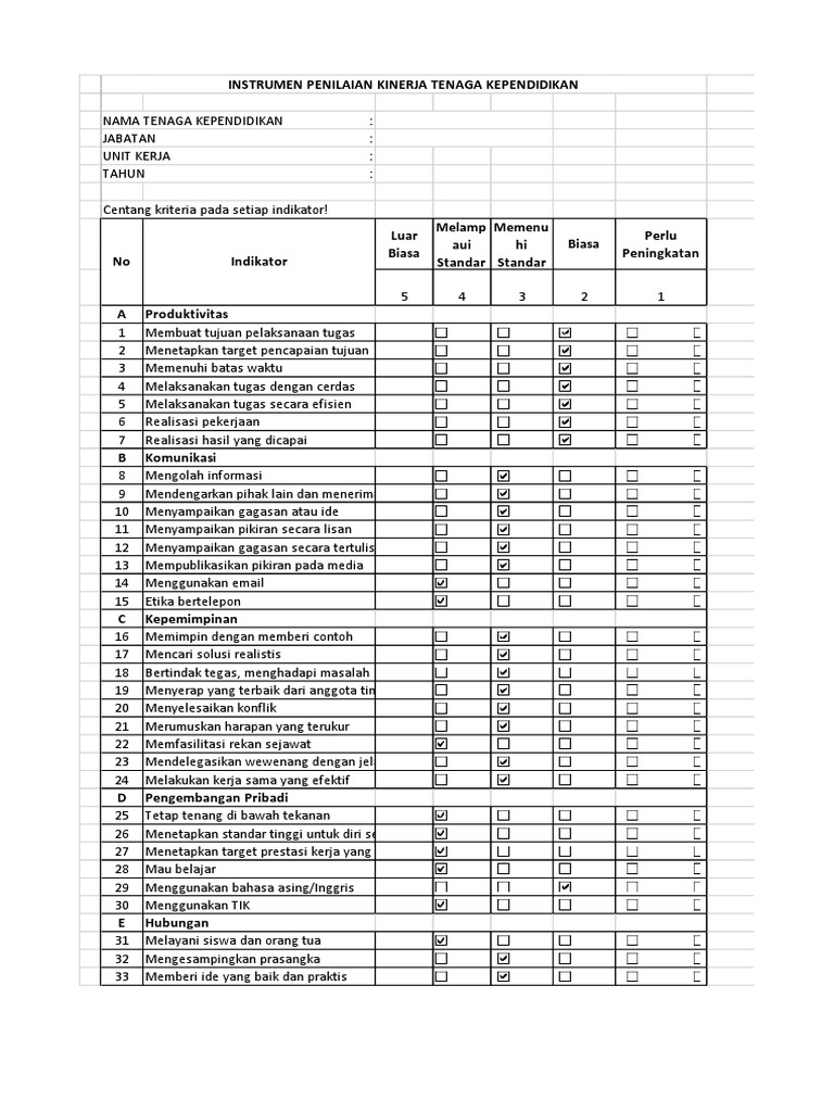 Format Supervisi Tendik | PDF