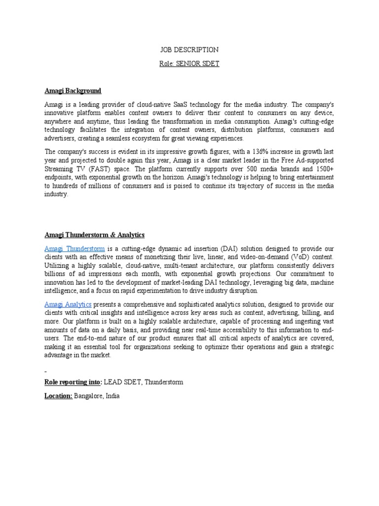 Senior SDET | PDF | Computing | Information Technology Management