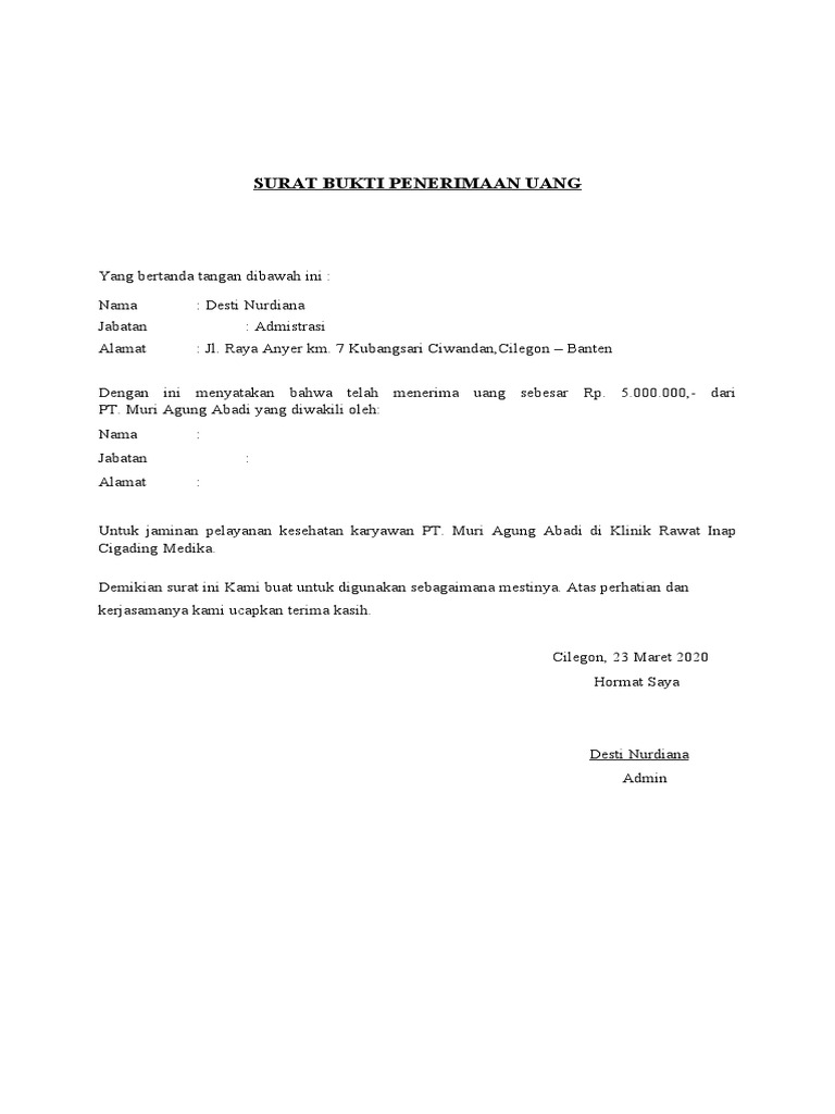 Surat Bukti Penerimaan Uang | PDF