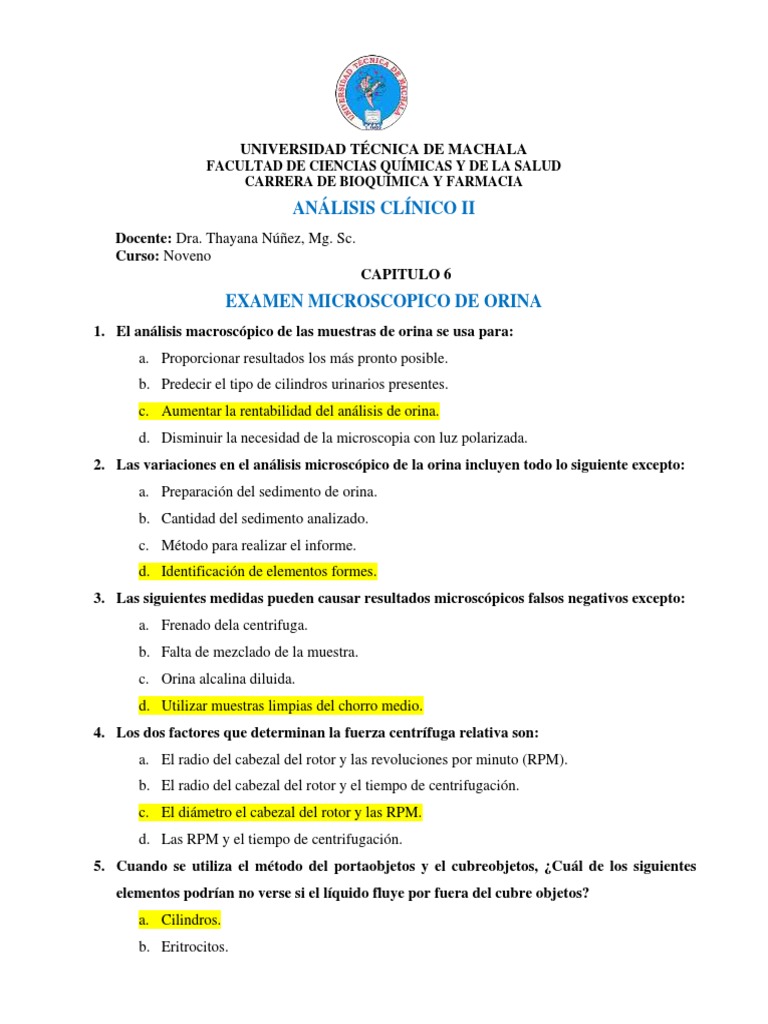 Examen Microscópico de Orina | PDF | Anatomía | Especialidades Medicas