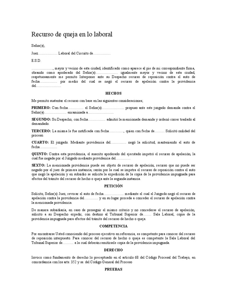 Recurso de Queja en Lo Laboral | PDF | Apelación | Instituciones gubernamentales