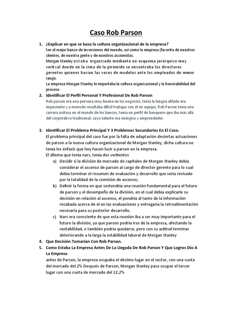 Caso Rob Parson | PDF | Cultura organizacional | Negocios económicos