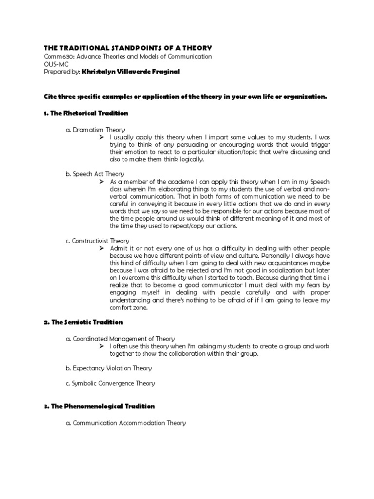 Traditional Communication Theories Explained | PDF | Traditions | Theory