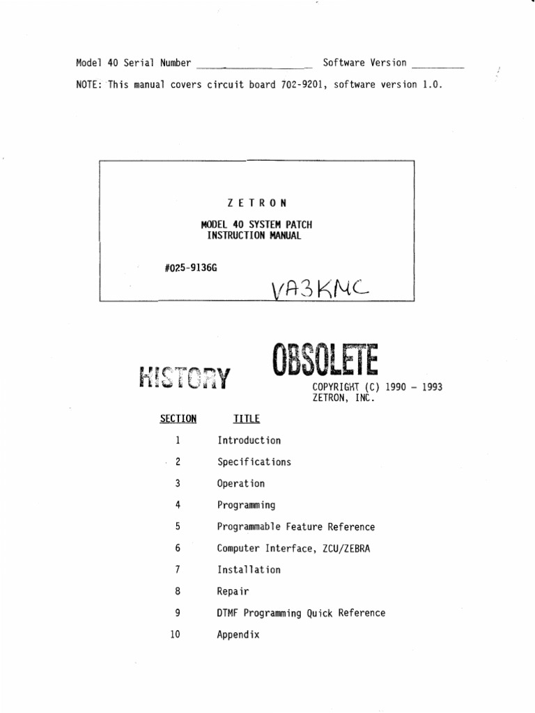 Zetron 40 System Patch Instruction Manual | PDF