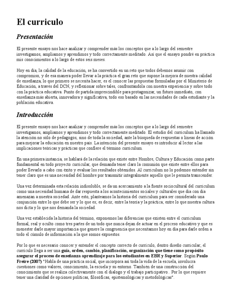 El Curriculo | PDF | Plan de estudios | Aprendizaje