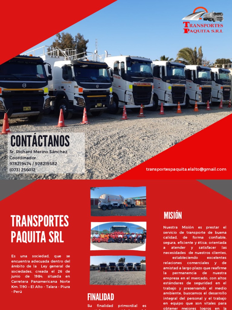 Brochure Transportes Paquita SRL | PDF | Transporte | Sociedad