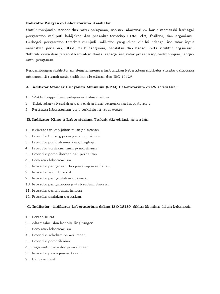 Indikator Pelayanan Laboratorium Kesehatan +AKREDITASI | PDF