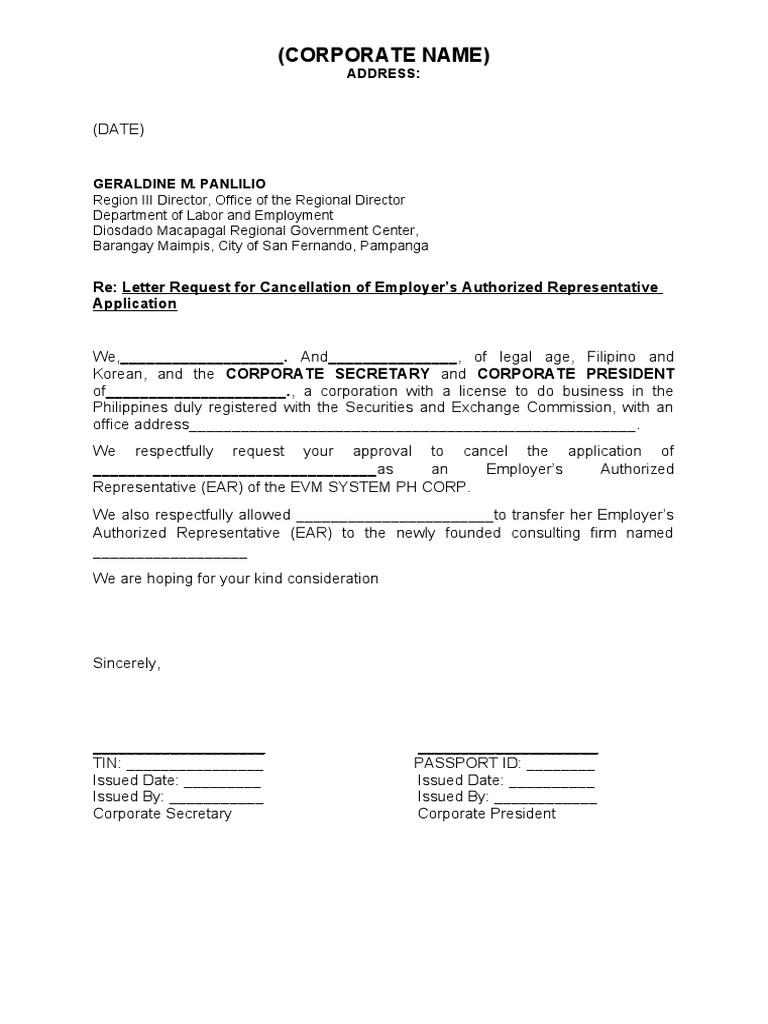 Dole - Request Letter For Cancellation Template | PDF