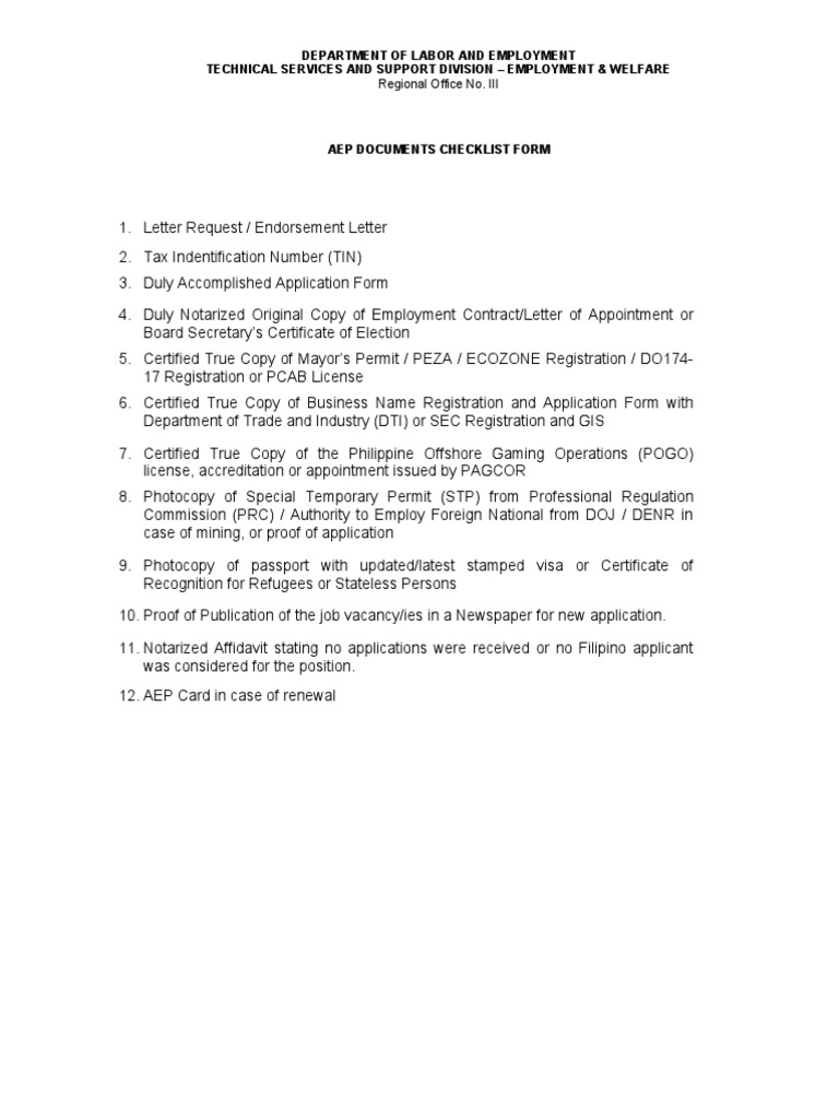 AEP Documents Checklist Form | PDF | Business | Finance & Money Management