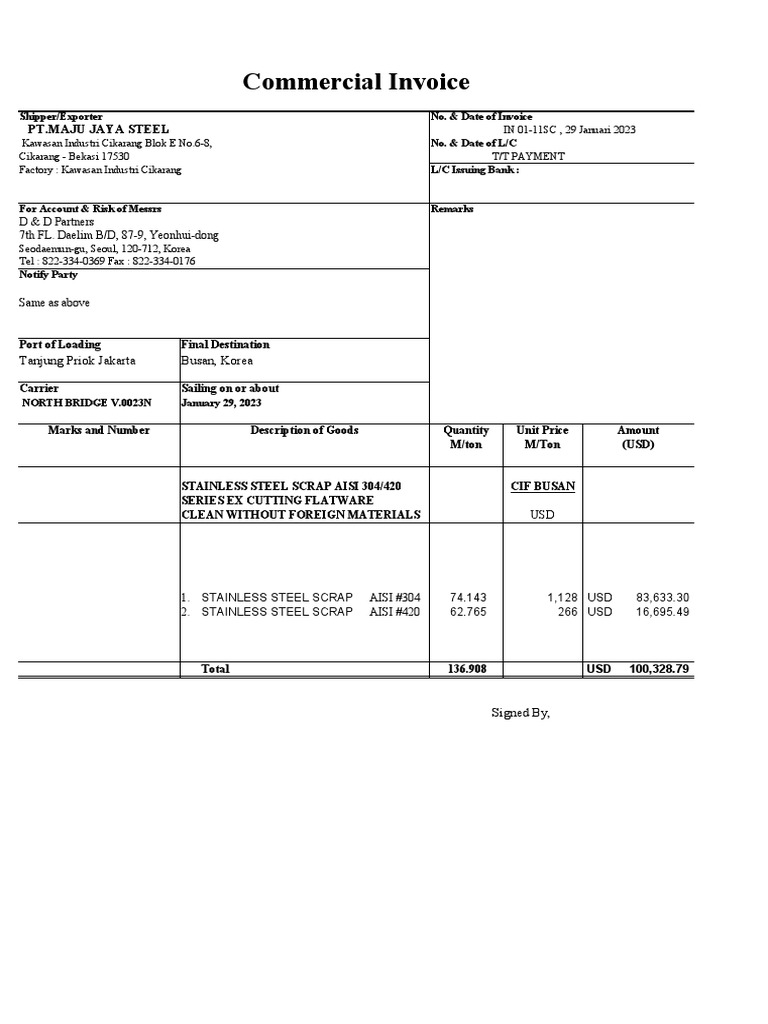 Contoh Invoice Packing List Export | PDF | Scrap