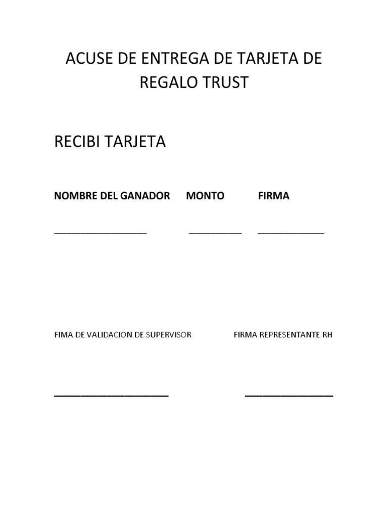 Acuse de Entrega de Tarjeta Copa Trust RTM 2020 | PDF