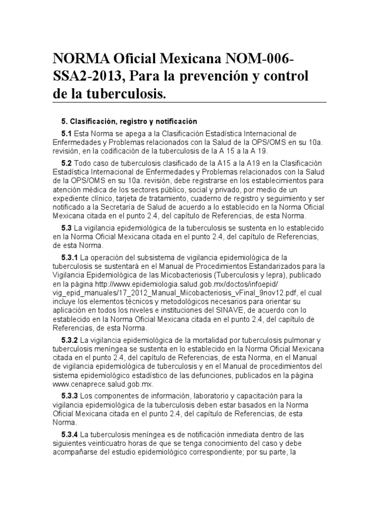 NORMA 006 - Tuberculosis | PDF | Tuberculosis | Medicina CLINICA