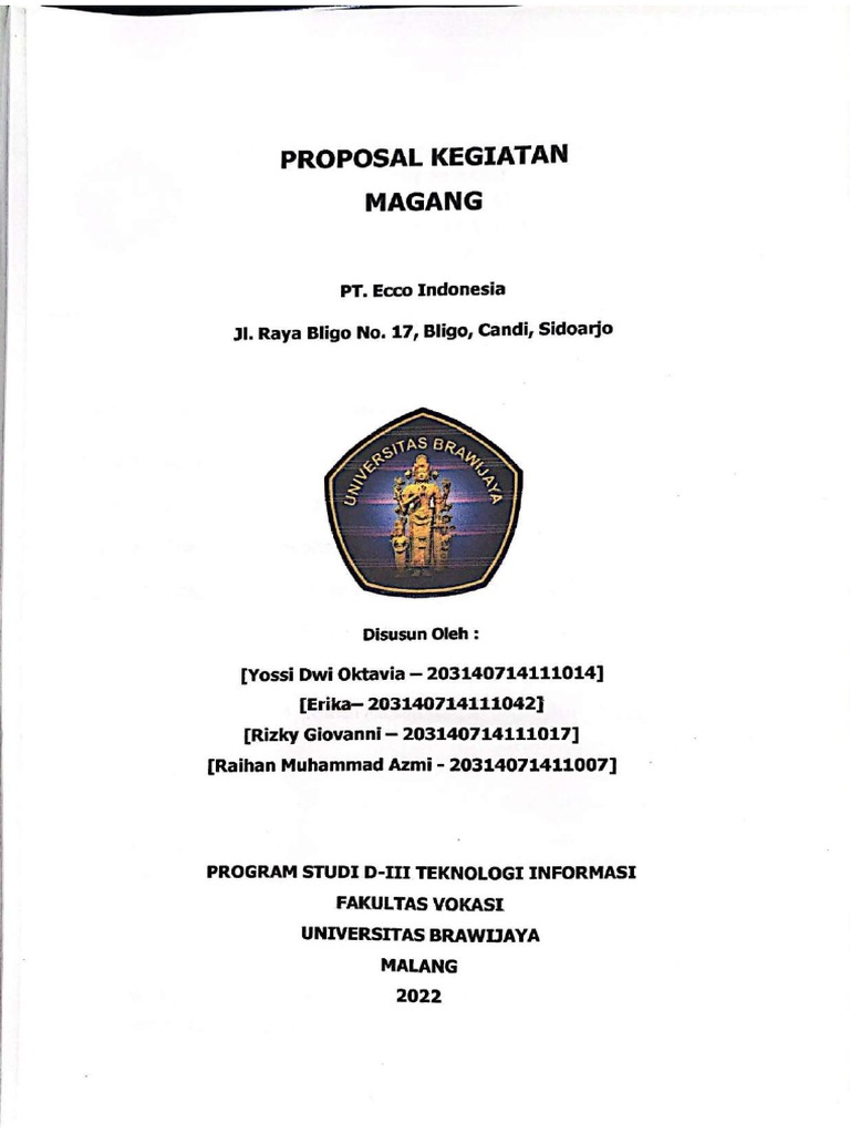 Proposal Magang PT. Ecco Indonesia | PDF