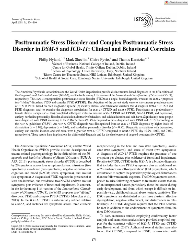 Journal of Traumatic Stress - 2018 - Hyland - Posttraumatic Stress Disorder and Complex ...