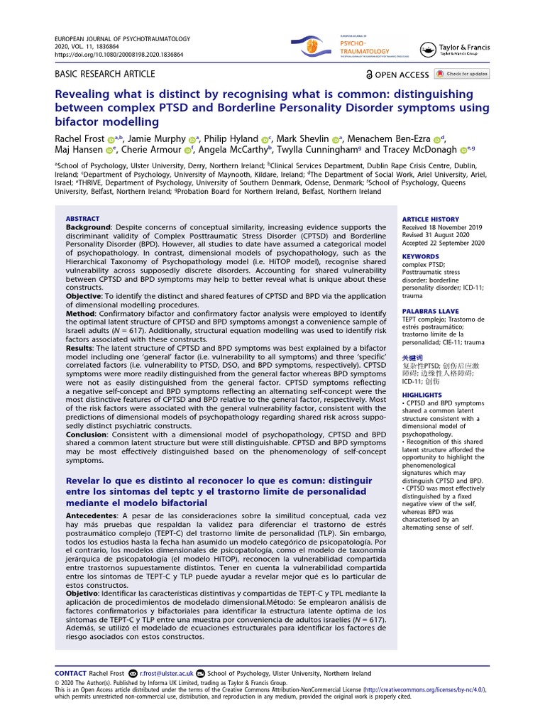 Revealing What Is Distinct by Recognising What Is Common: Distinguishing Between Complex PTSD ...