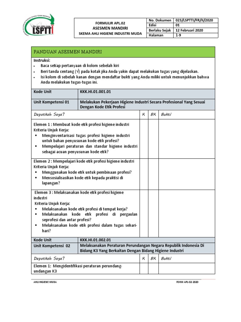 FR APL-02 Formulir Asesmen Mandiri | PDF | Bisnis | Teknologi & Rekayasa