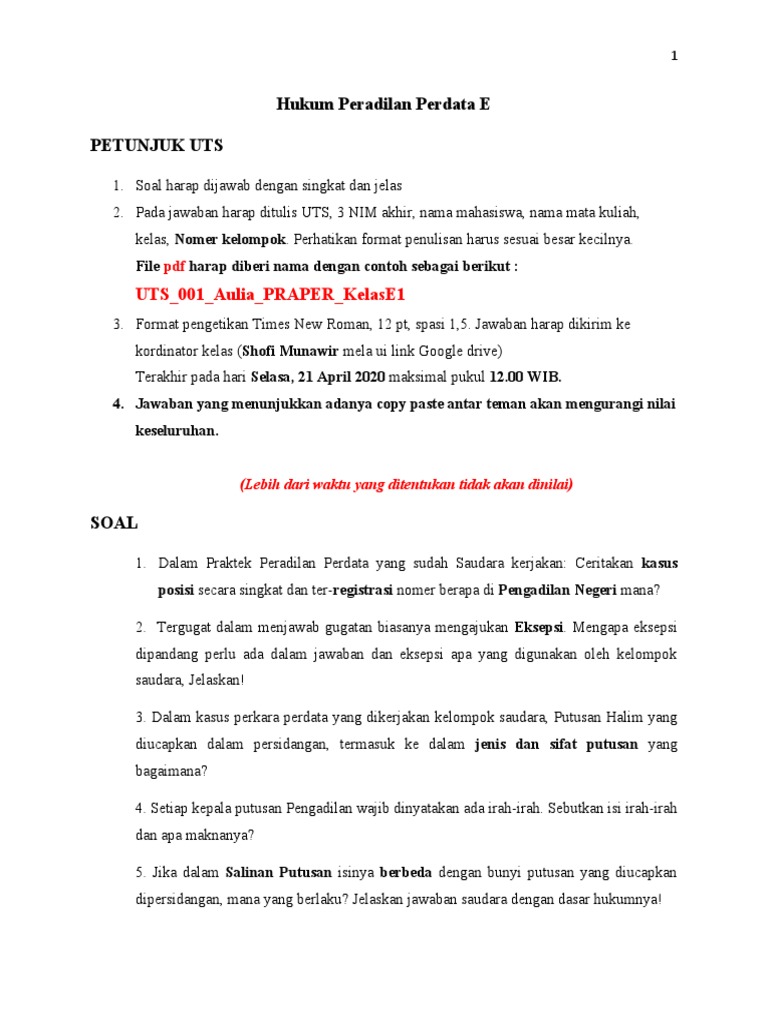 Hukum Peradilan Perdata e Uts-2020 | PDF