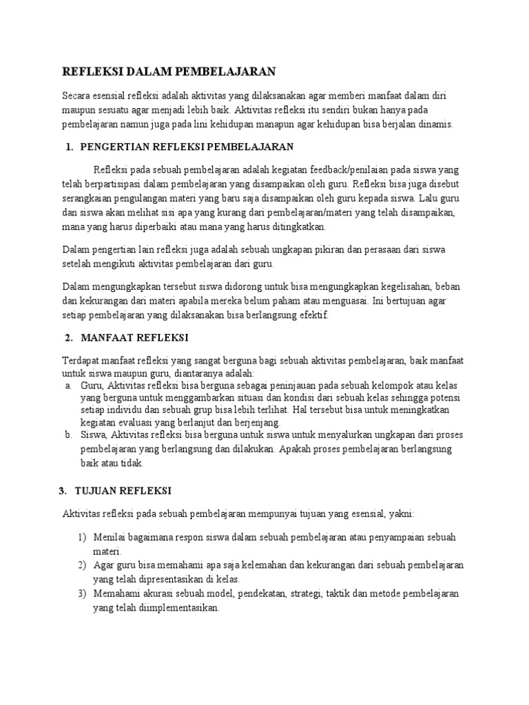 Arti dan Manfaat Refleksi Pembelajaran | PDF | Karier & Perkembangan