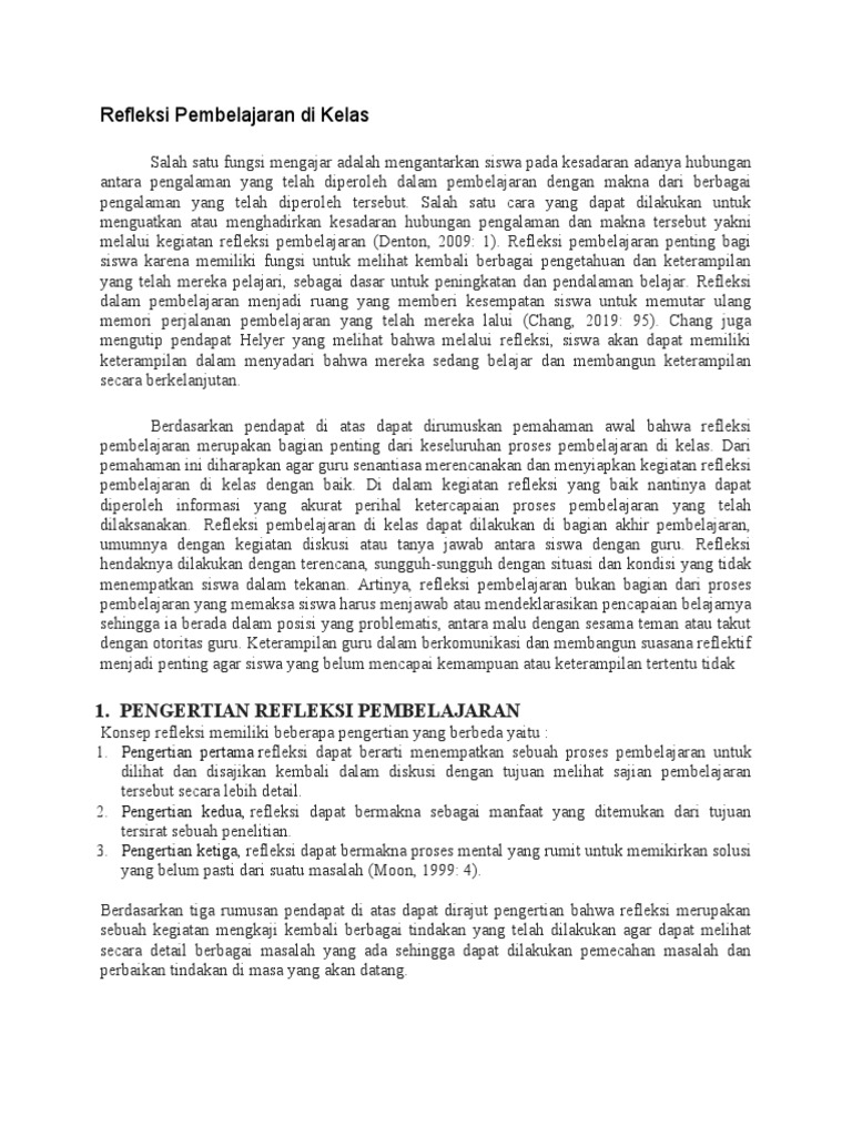 Laporan Refleksi Pembelajaran Di Kelas | PDF | Karier & Perkembangan