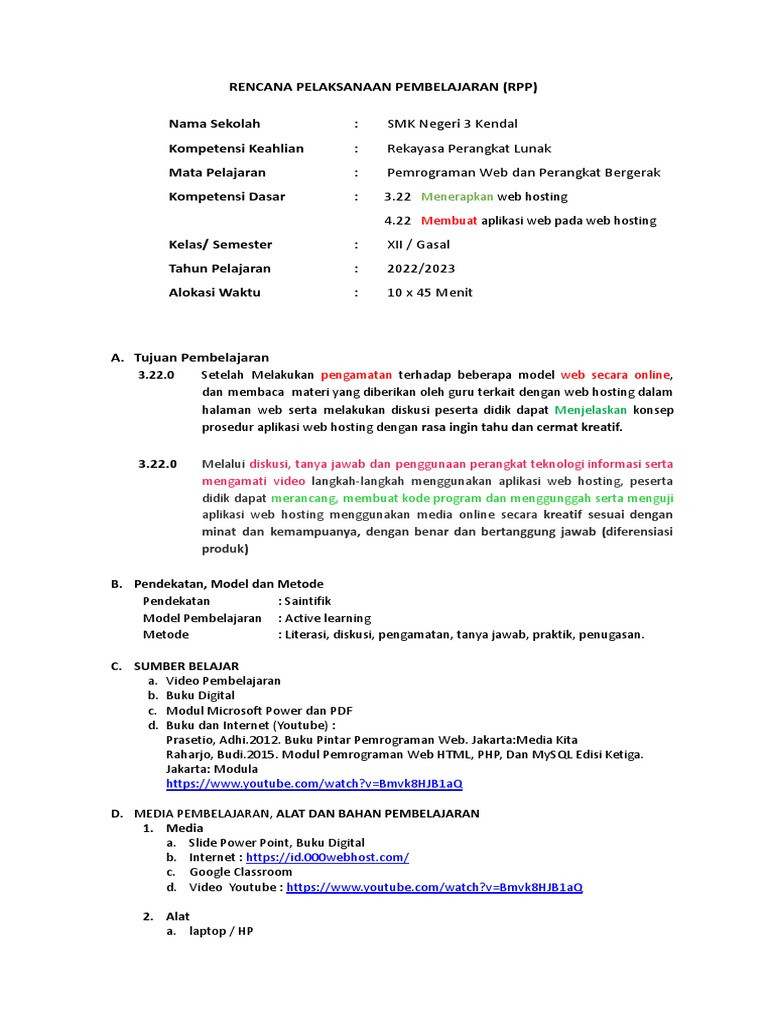 RPP PWPB Berdiferensiasi Dan KSE - KD 3.22 | PDF