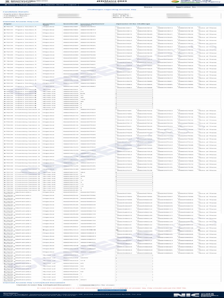 JEE Main 2023 Answer Key 1 Feb Shift 1 | PDF | Multiple Choice