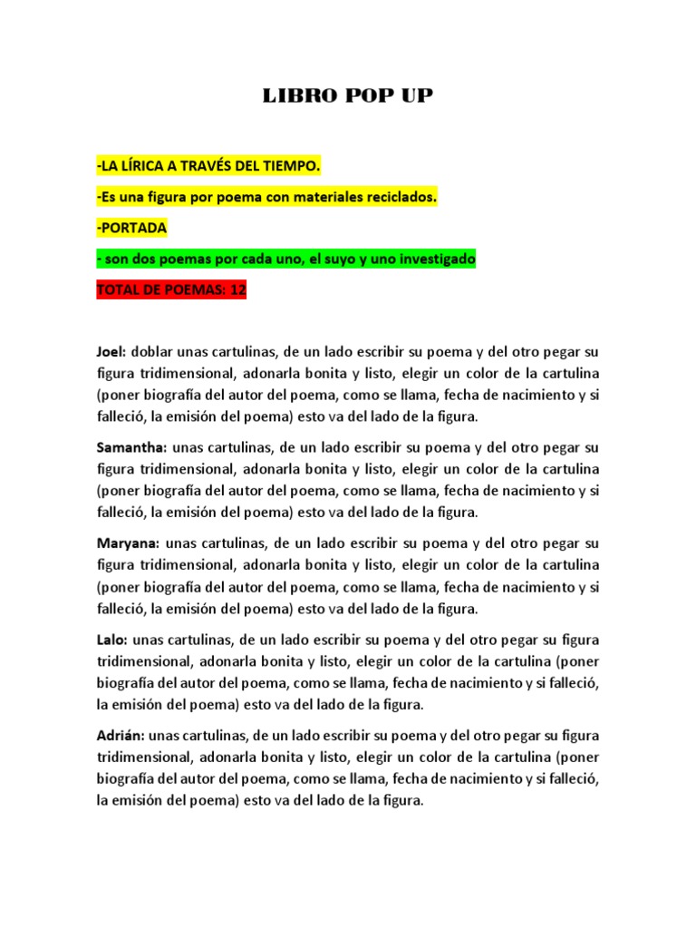 Poemas Pop-Up con Material Reciclado | PDF