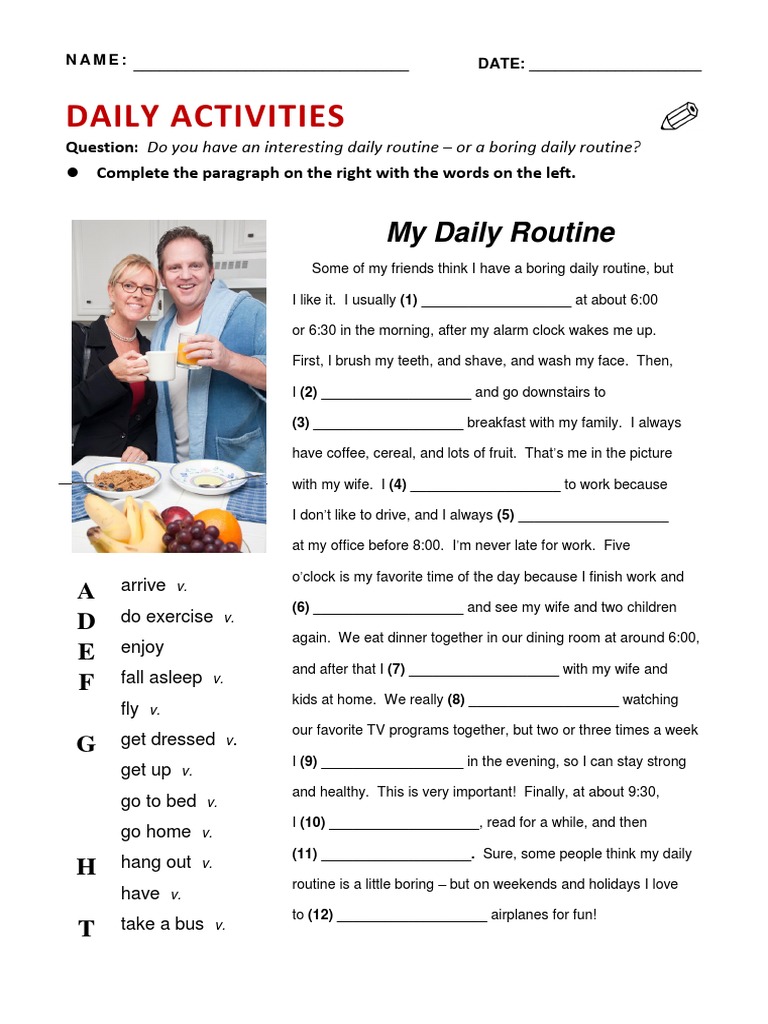 Daily Activities Pdf Food And Drink