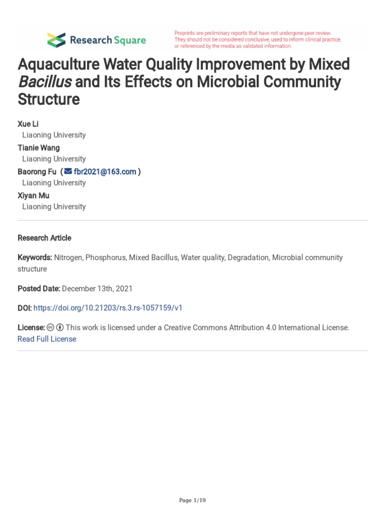2021 - Xue Li Et Al - Aquaculture Water Quality Improvement by Mixed ...