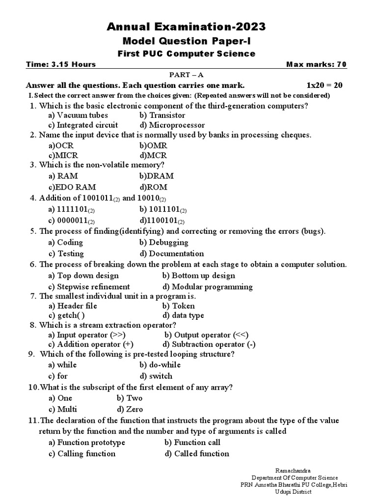 First Tpu Annual Model Paper 1 | PDF | Random Access Memory | Dynamic ...