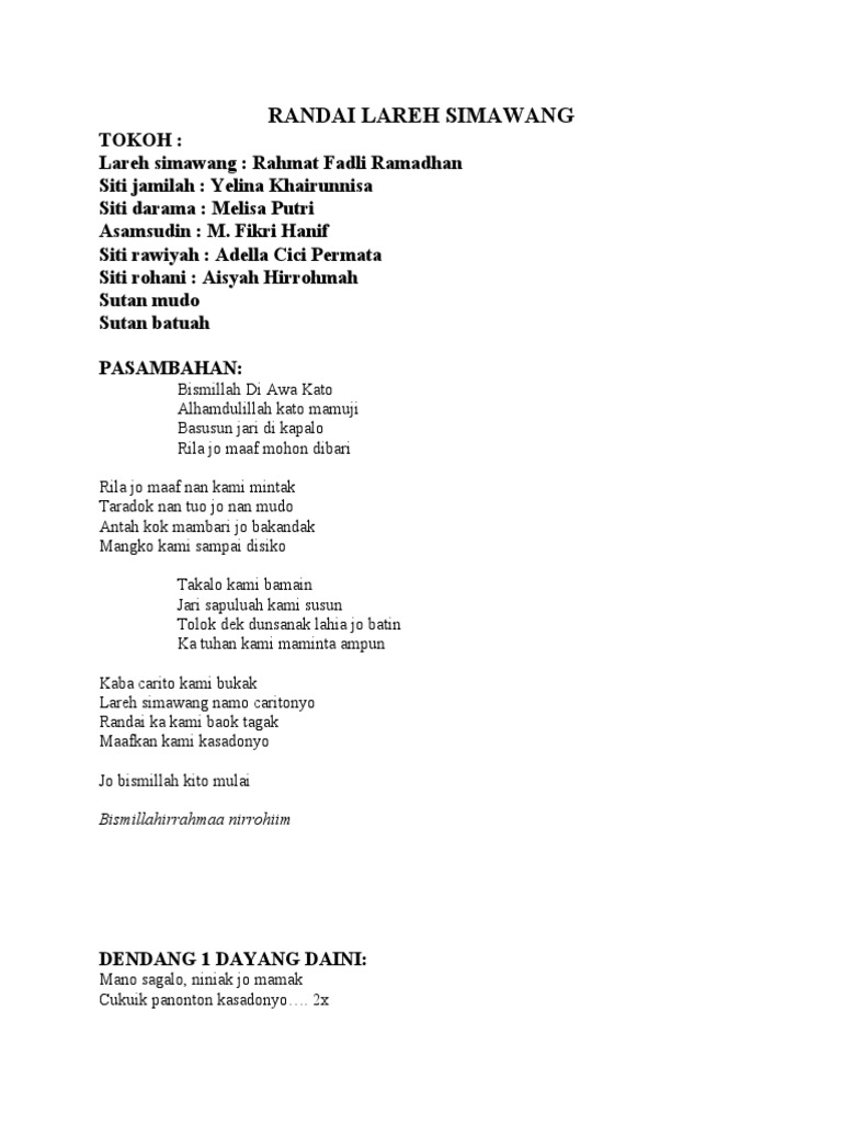 Naskah Randai Lareh Simawang 2022 | PDF | Griya & Taman