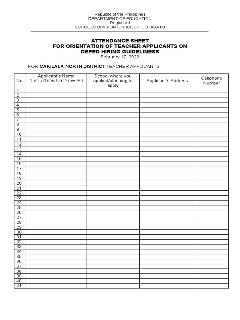 Attendance Sheet Applicants Orientation | PDF | Public Administration ...