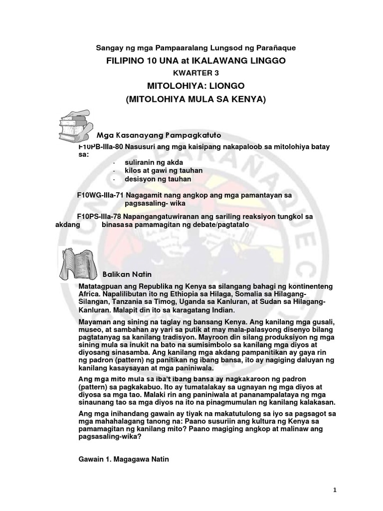 Filipino10 Week1-2 3RD Quarter | PDF