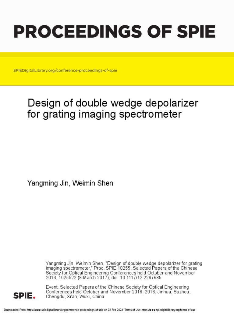 Design of Double Wedge Depolarizer For Grating Imaging Spectrometer ...